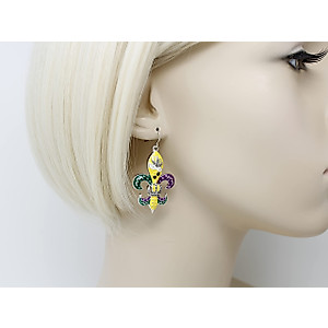 Mardi Gras Theme French Hook Dangle Earrings (Silver Tone)