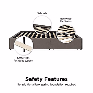 DHP Maven Upholstered Platform Bed for Raised Mattress-Support with Underbed Storage Drawers, No Box Spring Needed, King, Gray Linen