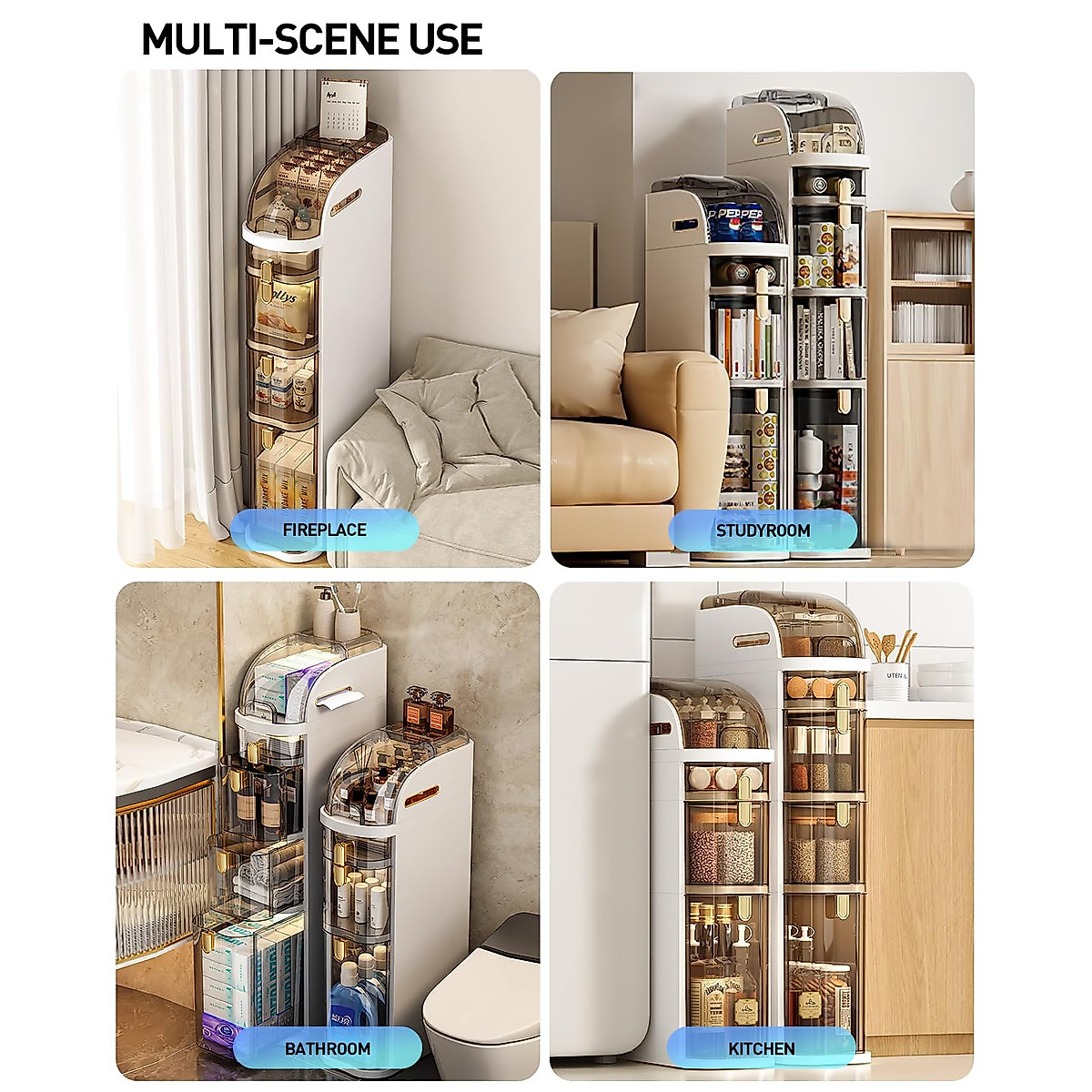 3-Tiers Narrow Storage Cabinet,narrow bathroom storage with Clear Drawers and Casters,slim bathroom storage cabinet for Small Kitchen Laundry Living Room Toilet Gap,No Installation Required