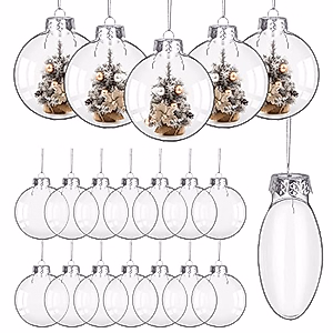 KIMOBER 24PCS Plastic Discs Ornaments,3.15 Inch Clear Flat Sphere Fillable Hanging Ornament Ball for DIY Craft Xmas Tree Decoration