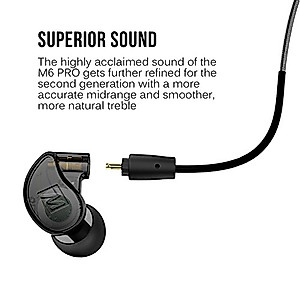 MEE audio M6 PRO In Ear Monitor Headphones for Musicians, 2nd Gen Model With Upgraded Sound, Memory Wire Earhooks & Replaceable Cables, Noise Isolating Professional Earbuds, 2 Cords Included (Black)