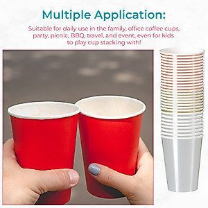 Trimming Shop Disposable Paper Cups Shiny Foil Metallic Silver Paper Cups 12oz (355ml) Party Cups Disposable Party Tableware for Indoor, Outdoor Dining, Birthday, Wedding, BBQ, Garden Party, 8pcs