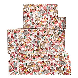 CENTRAL 23 Floral Wrapping Paper - 6 Gift Wrap Sheets - Woodland Creatures Wrapping Paper - Deer Bunny Animals Flowers - Comes With Fun Stickers