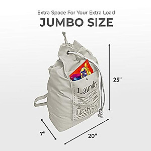 Teeo - College Laundry Bag - Dorm Room Essentials for College Students - Laundry Bag for Travel - Dirty Clothes Bag - Backpack Large 25”X20” Drawstring 100% Sturdy Cotton Canvas (1, Black/White)