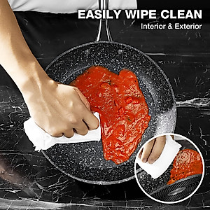 HLAFRG 8 Inch Frying Pan with Lid, Black Granite Skillet, Non Toxic PFOA Free, Even Heating and Less Oil,8 Inch Omelet Pan with Heat-Resistant Handle,Suitable for All Stove, Oven Safe