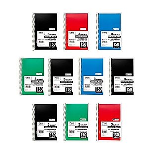 Mead 3-Subject Wirebound College Ruled Notebook, 9.5" x 5.5", Pack Of 10 (06900)
