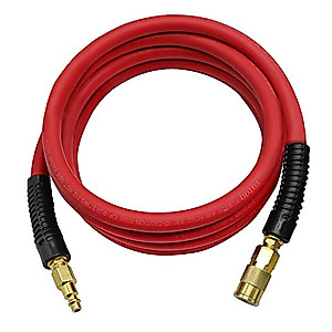 YOTOO Rubber Lead-in Air Hose 3/8-Inch by 10-Feet 300 PSI Heavy Duty, Kink Resistant, All-Weather Flexibility with 1/4-Inch Brass Male Fittings, Bend Restrictors, Red