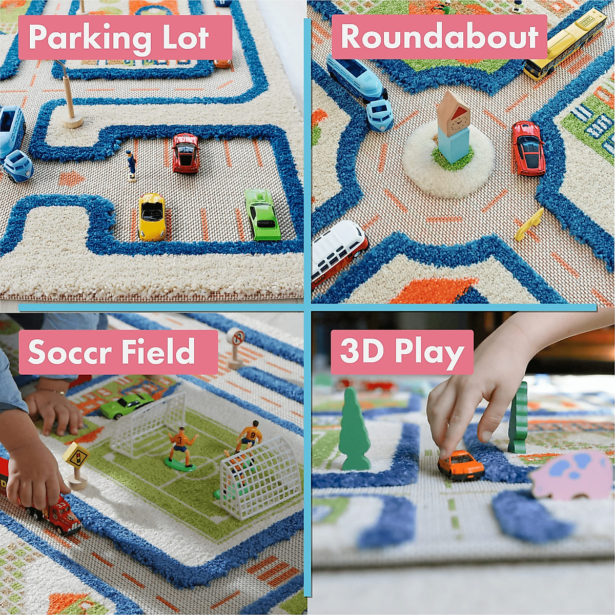 IVI 3D Play Carpets, 59 x 39 Inch, Traffic Educational Toddler Mat Rug for Bedroom, Kids Den, or Playroom, Medium