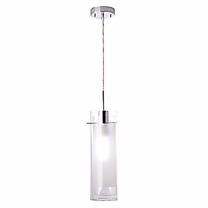 Globe Electric 64023 1-Light Pendant, Polished Chrome Finish, Clear Glass Shade with Frosted Glass Insert, E26 Base Socket, Pendant Light Fixture, Adjustable Height, Light Fixture Ceiling Hanging