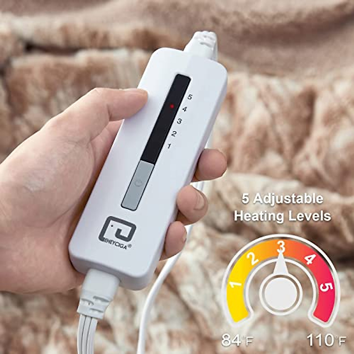 EHEYCIGA Heated Blanket Electric Throw Twin - Heating Blanket with 5 Heating Levels & 10 Hours Auto Off, Soft Cozy Sherpa Washable Electric Throw with Fast Heating, 62 x 84 Inches, Camel