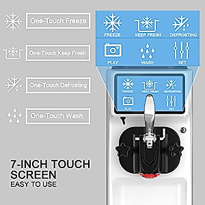 GSEICE Commercial Ice Cream Maker Mchine, 7 Inch LCD Touch Screen 4.2 to 4.7 Gal/H Soft Serve Machine with Pre-cooling frequency conversion, Soft Serve Ice Cream Maker With 1.6 Gal Tank,9 Magic Heads