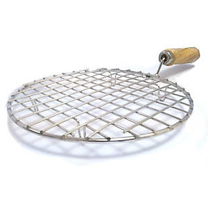 Stainless Steel Round Roti Grill, Papad Grill, Roti Jali, Chapathi Grill with Wooden Handle Round Roasting Net for Kitchenware Use Baking