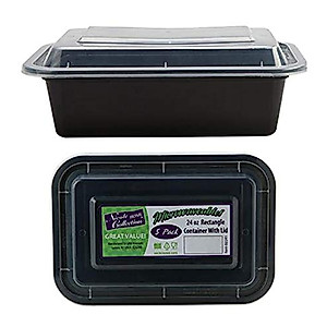 Nicole Home Collection Rectangular Food 24 oz | 7" x 5" | Black | Pack of 5 Microwaveable Containers with Lid (02241)