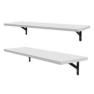 2pcs Indoor Wall Mounted Display Ledge Floating Organizer Shelves with Bracket Mikalo Floating-Shelves Bedroom Bathroom Storage Shelves, White (6359000)