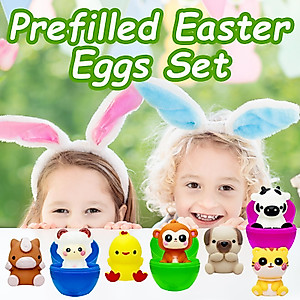 AouEtnay 12 Pcs Easter Eggs with Animal Finger Puppets Filled Easter Eggs for Kids Easter Basket Fillers, Hunt and Party Favors