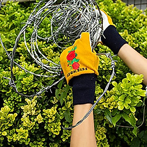 FEISHDEK Cactus Gloves Soft Deerskin Women Gardening Glove Thorn Proof for Cacti Handling (Medium - Short Sleeve, Yellow)