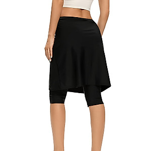 MAXE Women Swim Skirt with Legging Sun Protective UPF 50+ Swimming Tight Attached Skort Capris Black, Small