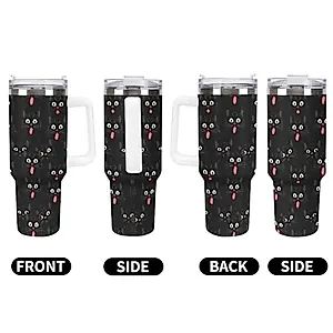 Black Cat 40OZ Tumbler Stainless Steel Travel Mug Water Bottle Car Cup Tea Cups with Lid White-style
