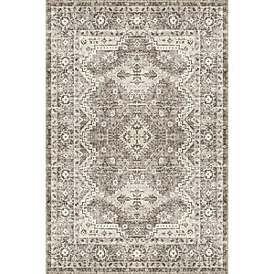 Rugland 5x7 Area Rugs - Stain Resistant Washable Rug, Anti Slip Rugs for Living Room, Vintage Tribal Area Rugs(TPR07-Ivory, 5'x7')