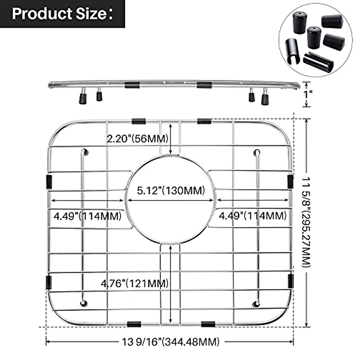 Brzkyr Universal Kitchen Sink Protector Grids, 13 9/16" X 11 5/8" Stainless Steel Sink Grid and Sink Protector with Rear Drain with Corner Radius 3-1/2", Sink Bottom Grid