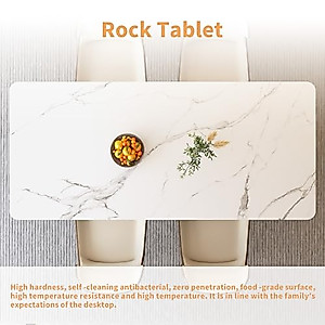 Marble Dining Table, Rectangular 55" Marble Kitchen Table for 4, Sintered Stone Dining Table for Dining Room, Kitchen, Marble Top Dining Table Scratch-Resistant, Heat-Resistant, Easy to Clean (White)