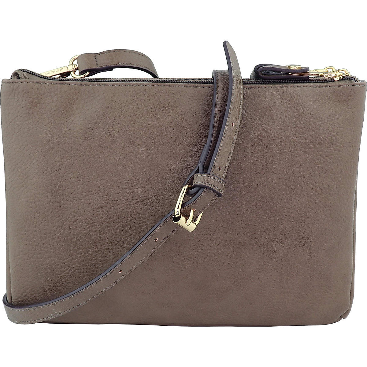 B BRENTANO Multi-zipper Double Pocket Crossbody Handbag Purse (Stone)