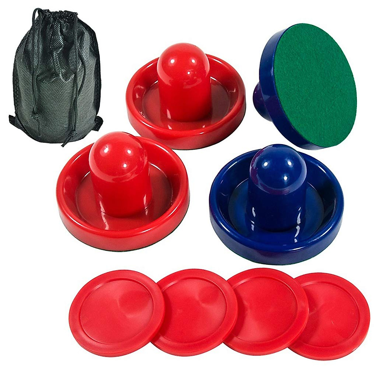 Lemon home Two Colored of Air Hockey Pushers and Red Air Hockey Pucks, Goal Handles Paddles Replacement Accessories for Game Tables (4 Striker, 4 Puck Pack) (C)