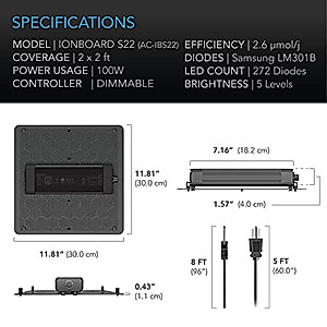 AC Infinity IONBOARD S22, LED Grow Light Board with Samsung LM301B Diodes, Deeper Penetration and Dimmable Full Spectrum Lighting, for Veg Bloom Indoor Plants in Grow Tents Greenhouses (2x2)