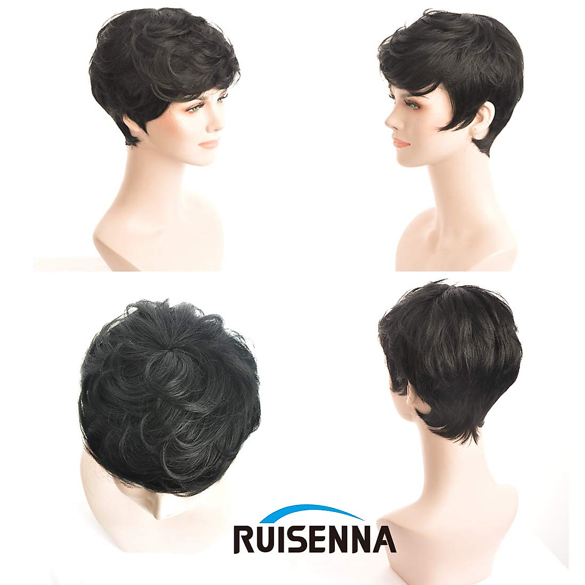 RUISENNA Short Hair Wig Synthetic Curly Wig for Black Women Short Black Pixie Cut Wigs Heat Resistant Fiber Hair Wigs