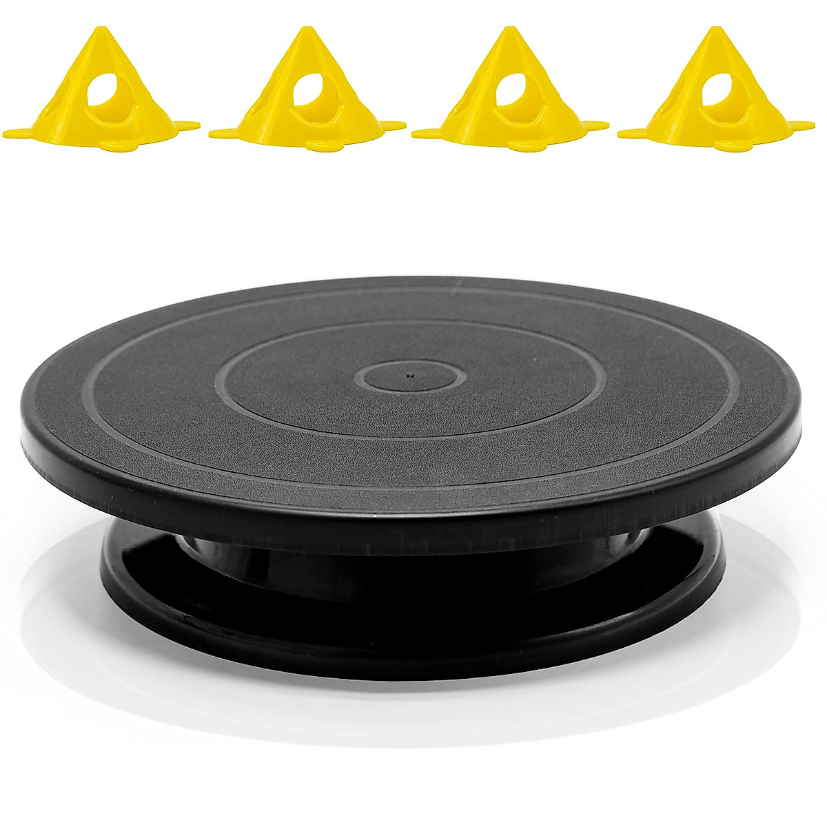 LAMXD 11”Rotate Turntable Sculpting Wheel Revolving Cake Turnable Black Painting Turn Table Stand for Paint Spraying Spinner,with Cone Canvas-Acrylic&Epoxy Pouring Paint Canvas Support Stands