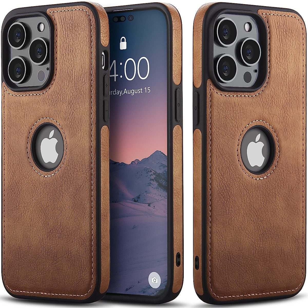 TRUIRON for iPhone 14 Pro Case Luxury Leather Logo Visible Vintage Ultra Slim Protective Cover 2022 6.1 Inch (Brown)