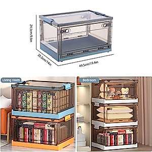 WMM Storage Bins with Lids 12Gal, Stackable Medium Storage Box, Dual Door Closet Storage Box, Foldable Storage Box for Homes and Dormitories(1Pack Blue)