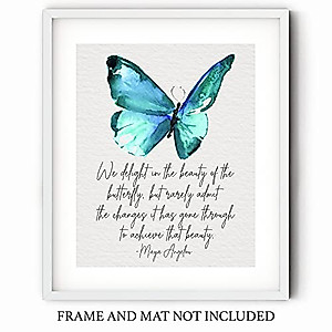 Maya Angelou Quote ‘We Delight in the Beauty of the Butterfly”’ Watercolor Wall Art | Bright Neutral 11x14 UNFRAMED Print - Bohemian, Positive, Inspirational, Typography, Motivational Home Decor