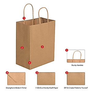 Brothersbox Brown Paper Bags with Handles Bulk 100PCS Kraft Paper Bags, 8 * 4.76 * 10 Inch Medium Craft Paper Gift Bags for Birthday Party Grocery Retail Shopping Business