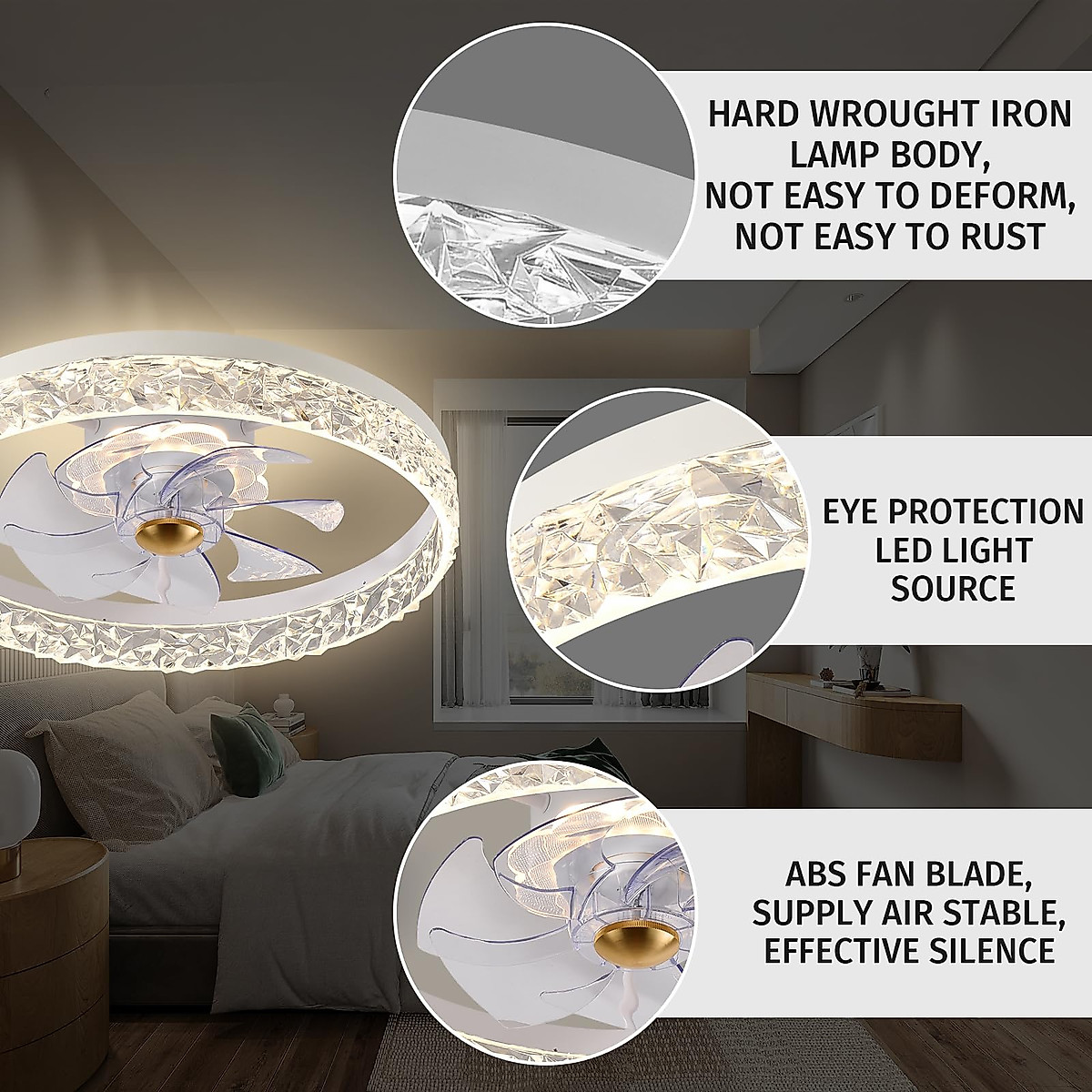 Feqwgny 2023 Upgraded Ceiling Fan 4111 White Ceiling Fans with Lights App & Remote Control, 6 Wind Speeds Modern Ceiling Fan, Timing & 3 Led Color Led Ceiling Fan for Bedroom, Small Room