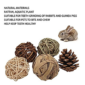 Hztyyier Bunny Chew Toy Rattan Ball Straw Rope Pine Cone for Pets Rabbits Birds Hamster Chinchilla