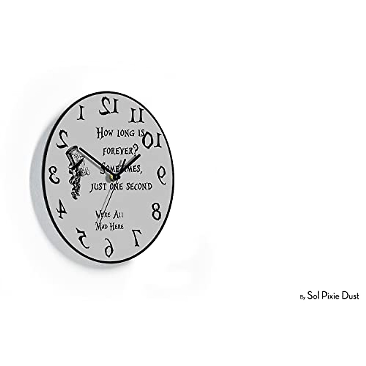 Reverse Wall Clock - Alice - Mad Hatter - Round Funny Clock - Backwards running Time - Counterclockwise Wall Clock - Room Deco - Optional RGB LED 5V Backlit