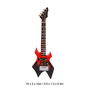 3.9in Miniature Bass Model, Dollhouse Mini Musical Instrument Guitar Model With Stand and Case (10cm Red Pointed Electric Bass)