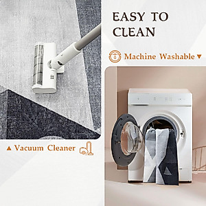 HOMFINE Washable Modern Area Rug - Geometric Style 5x7 Rugs for Living Room, Bedroom, Machine Washable Rug Soft Non Slip Non Shedding Area Rug - Grey, 5'x7'