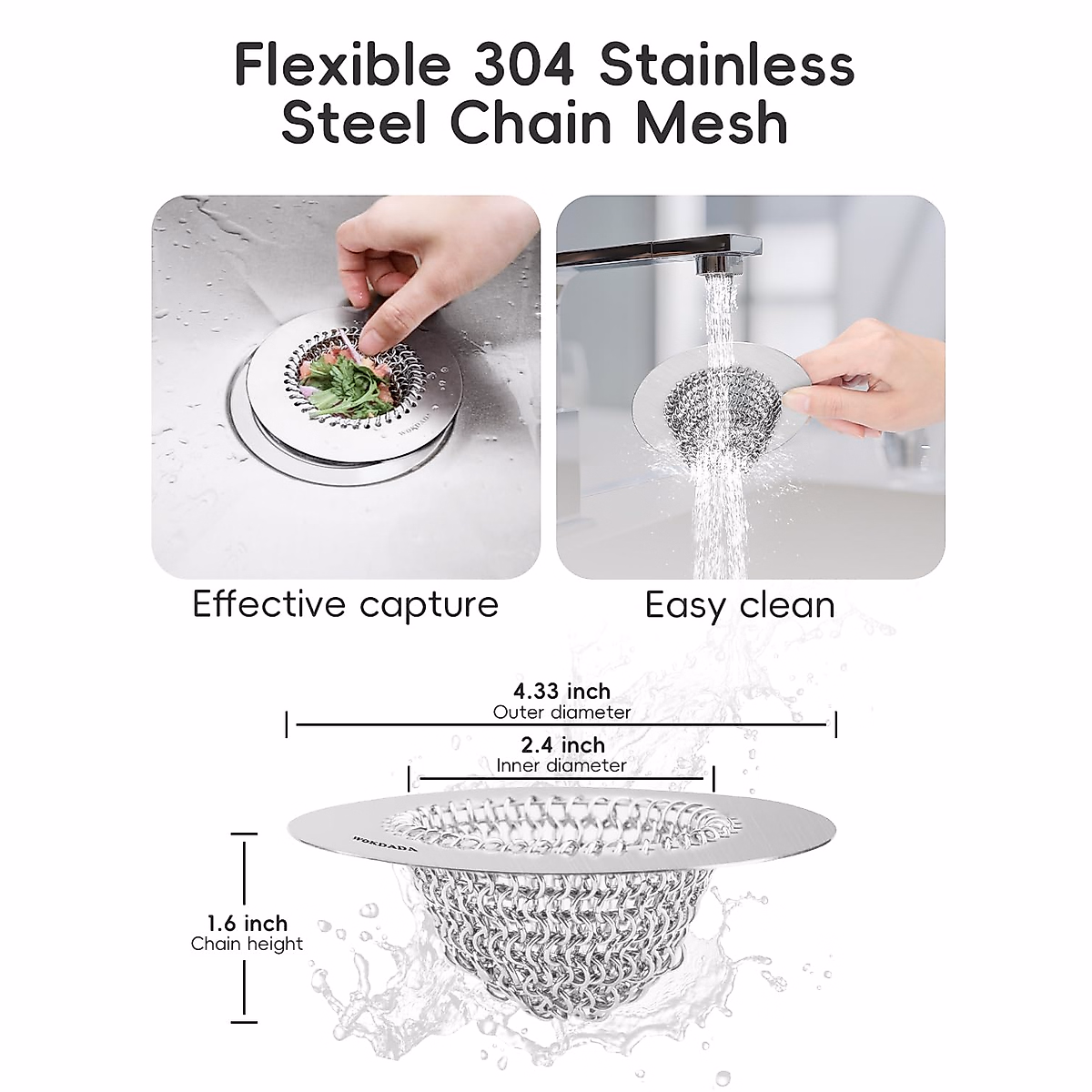 Kitchen Sink Drain Strainer, Flippable Mesh Sink Strainer, Wokdada 304 Stainless Steel Sink Screen, Easy Clean Large Basket Strainer, Anti-Clog Garbage Disposal Cover Fit for Standard 4-1/3 Inch Drain