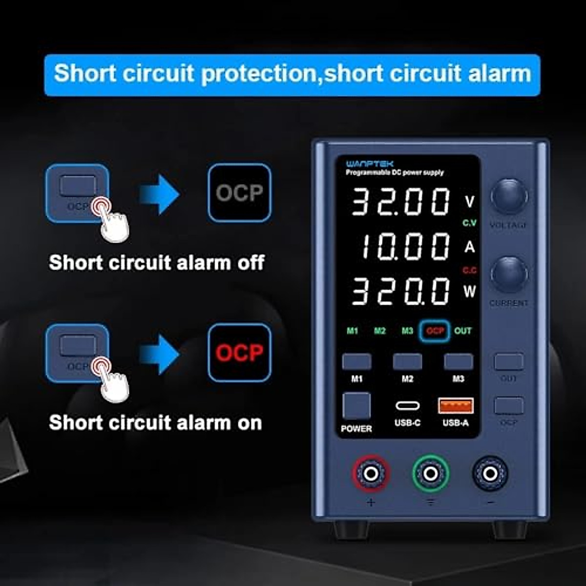 1PCS Adjustable DC Power Supply with 4-Digit LED Display; 5V/3.6A USB/Tape-C Fast Charging with 3-Group Memory for Encoder(EPS3205)