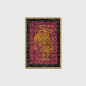 Boho Pink Tiger Rug 5x8 ft Leopard Print Rug Animal Print Area Rug for Bedroom Yellow Tiger Carpet for Living Room Non-Slip Washable Tiger Carpet