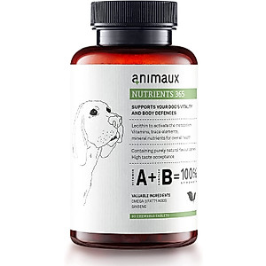 animaux – nutrients 365 for Dogs, All-Natural Vitamins, Healthy Immune System, Vitality, Healthy Skin, Shiny Coat, Raw-Feeding, Puppies, Dogs with Allergies, 60 Chewable Tablets, 60 Days Supply