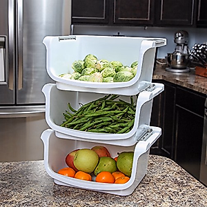 Home-X - Small Nesting and Stackable Storage Bins, Set of 3 (Storage Area 10"L x 8"W x 5.75"H)