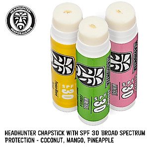 Headhunter Sport Chapstick Sunscreen SPF 30, Natural Mineral Waterproof Lip Balm For Sun Protection, Ultra Solar Defense - Reef Safe Sunblock Chap Stick, 3 Flavors - Coconut, Pineapple, Mango (3 Pack)