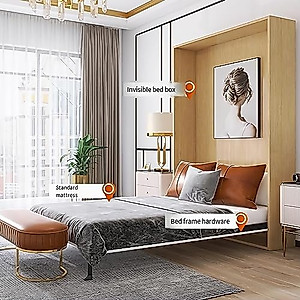 Tlongxia Queen-Horizontal Murphy Bed Hardware with Coarse Gas Bumper Spring Frame Concealed Murphy Bed Kit Mattress for Semi-Automatic Foldable Cabinet Closet Bed Room Study Murphy Bed Kit DIY