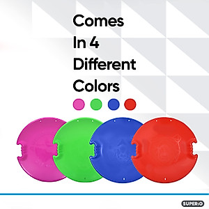 Superio Round Snow Saucer Sleds- 26” Plastic Disc Sleds for Kids and Adults- Heavy Duty Sled Discs with Handles for Downhill Sledding, Winter Outdoor Sports, (Red, Blue)