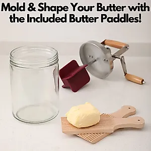 Dazey Butter Churn- Cheese Cloth and Beech Wood BUTTER PADDLES INCLUDED- Hand Crank Butter Churner- Manual Butter Maker- Create Delicious Homemade Butter With Your Own Hand Crank Dazey Butter Churner
