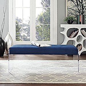 Modway Roam Modern Upholstered Bench With Acrylic Base In Navy Velvet