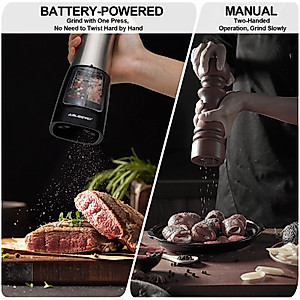 ABLEGRID Electric Salt and Pepper Grinder 2 in 1 Battery Powered, Automatic Pepper Mill & Salt Grinder Refillable, One-handed Operation, Adjustable Coarseness, 2-Button Control, Ceramic Grinding Core